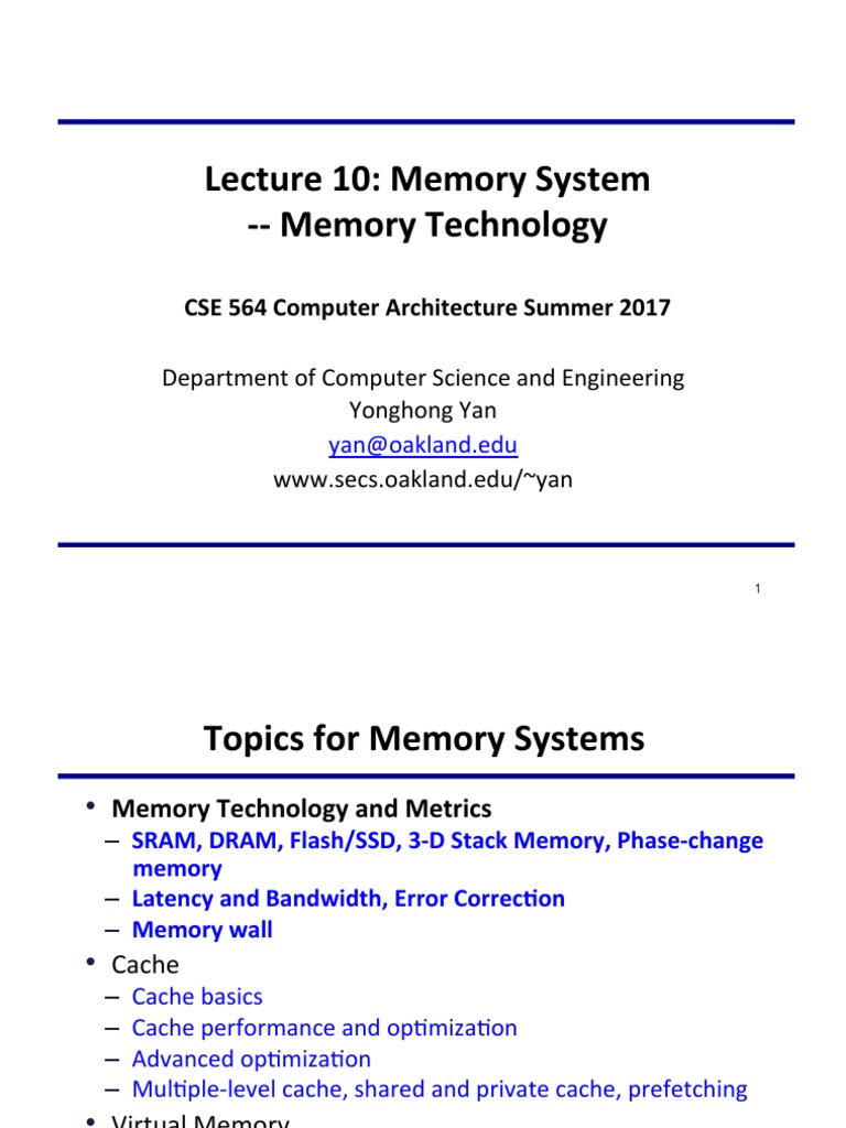 Lecture 10: Memory System - Memory Technology: CSE 564 Computer Architecture Summer 2017 | PDF ...