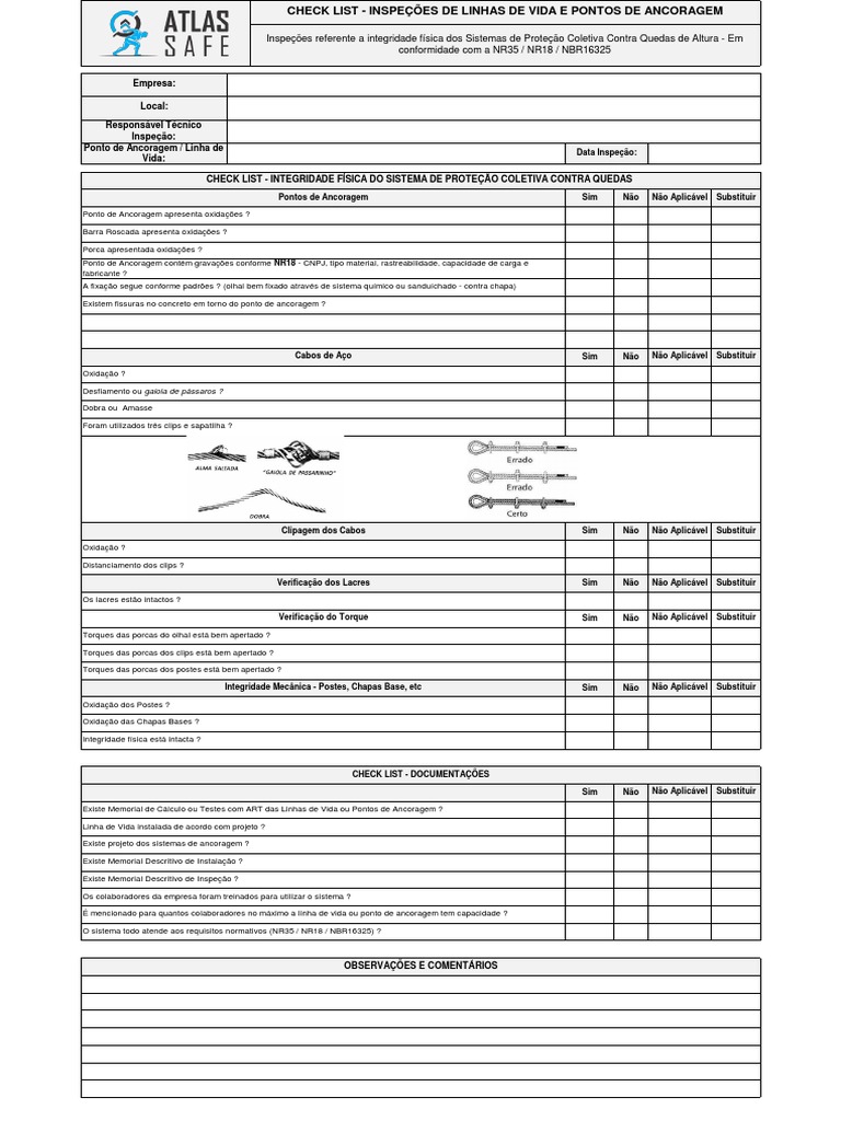 Check List - Linhas de Vida e Pontos de Ancoragem | PDF | Science ...