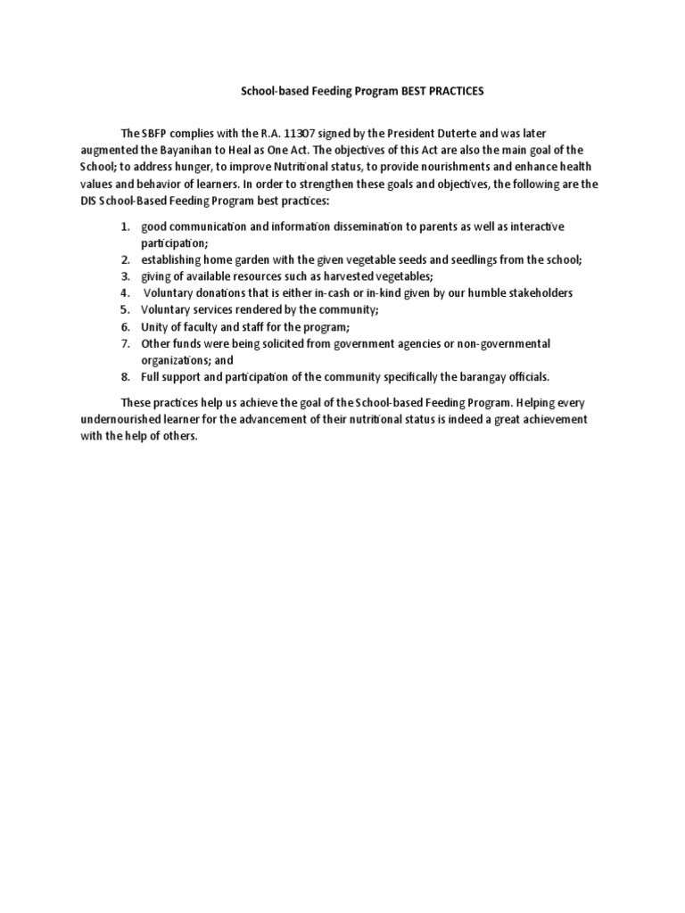 SBFP Best Practices & Narrative Report | PDF | Malnutrition | Policy