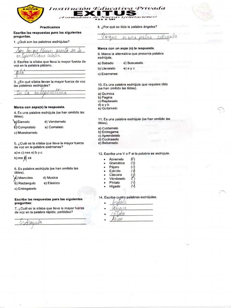 Ortografía Palabras - Esdrújulas Tarea | PDF