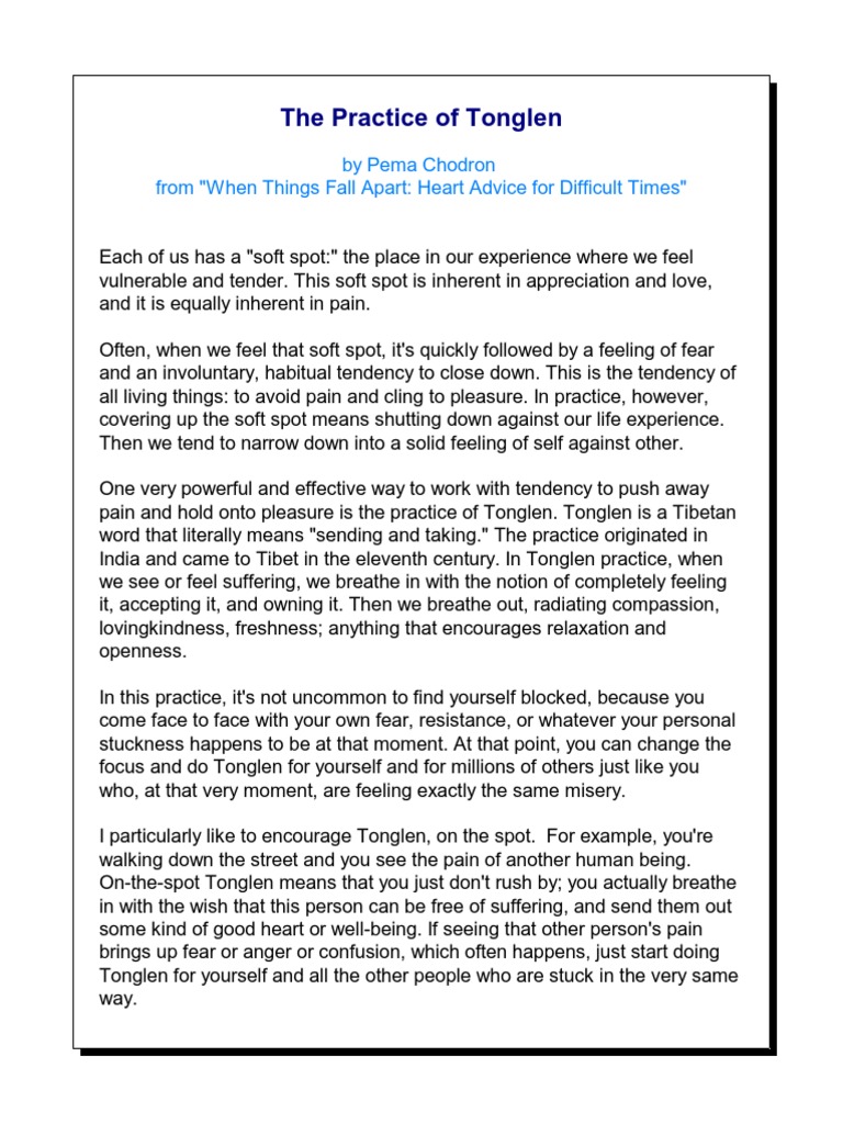Chodron, Pema - The Practice of Tonglen | PDF | Pain | Psychology