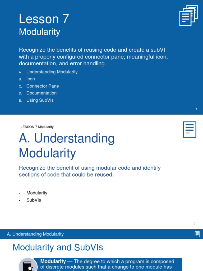 Lesson 07 - Modularity (SubVIs) | PDF | Modularity | Icon (Computing)