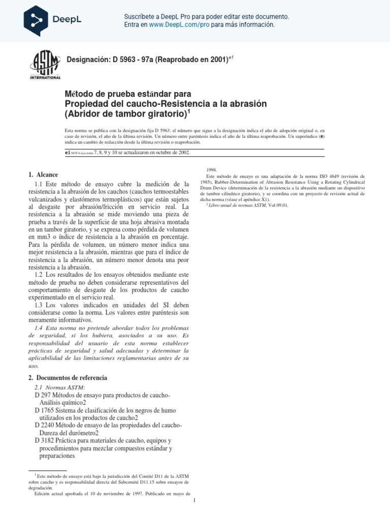 Es - Abrasión Astm d5963 | PDF | Caucho natural | Abrasivo
