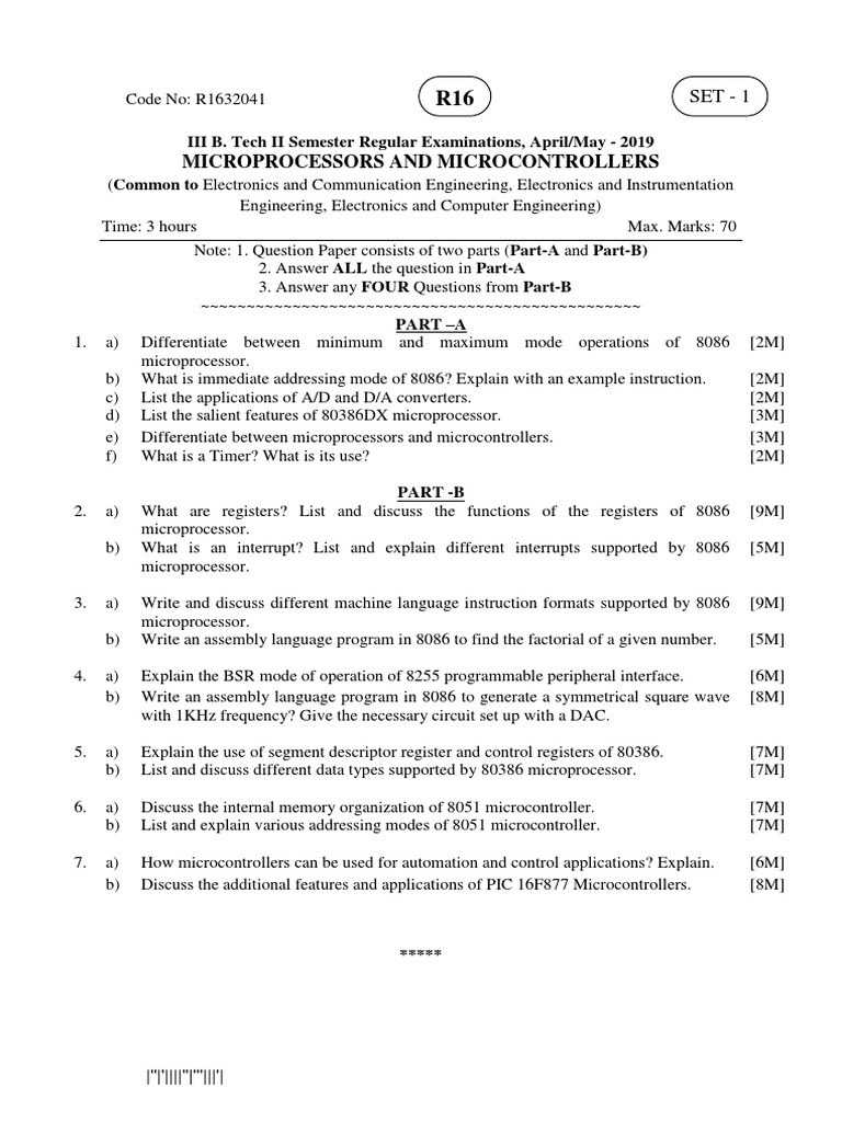 Microprocessors and Microcontrollers: III B. Tech II Semester Regular Examinations, April/May ...