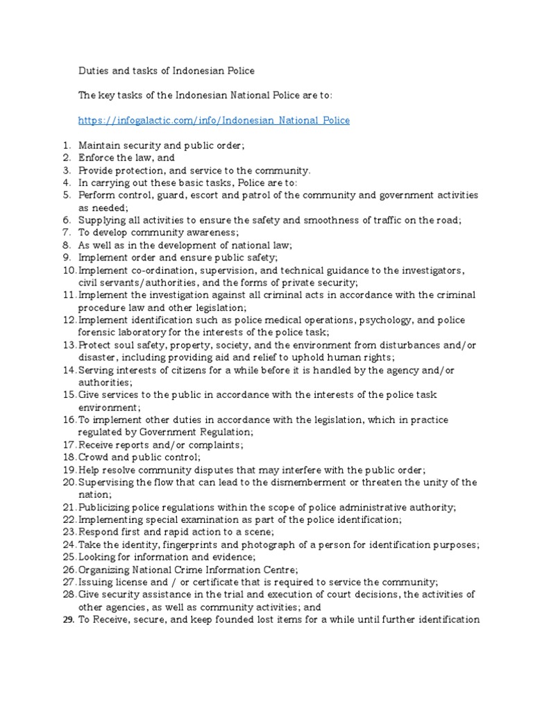 Duties and Tasks of Indonesian Police | PDF | Police | Identity Document