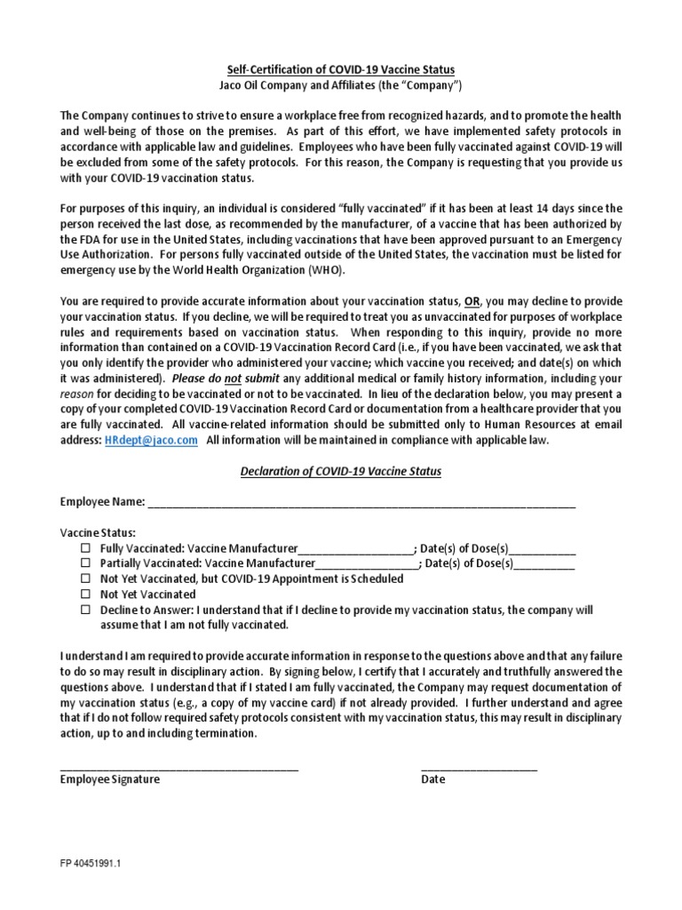 Covid-19 Self-Certification Form June 2021-2 | PDF | Vaccination | Vaccines