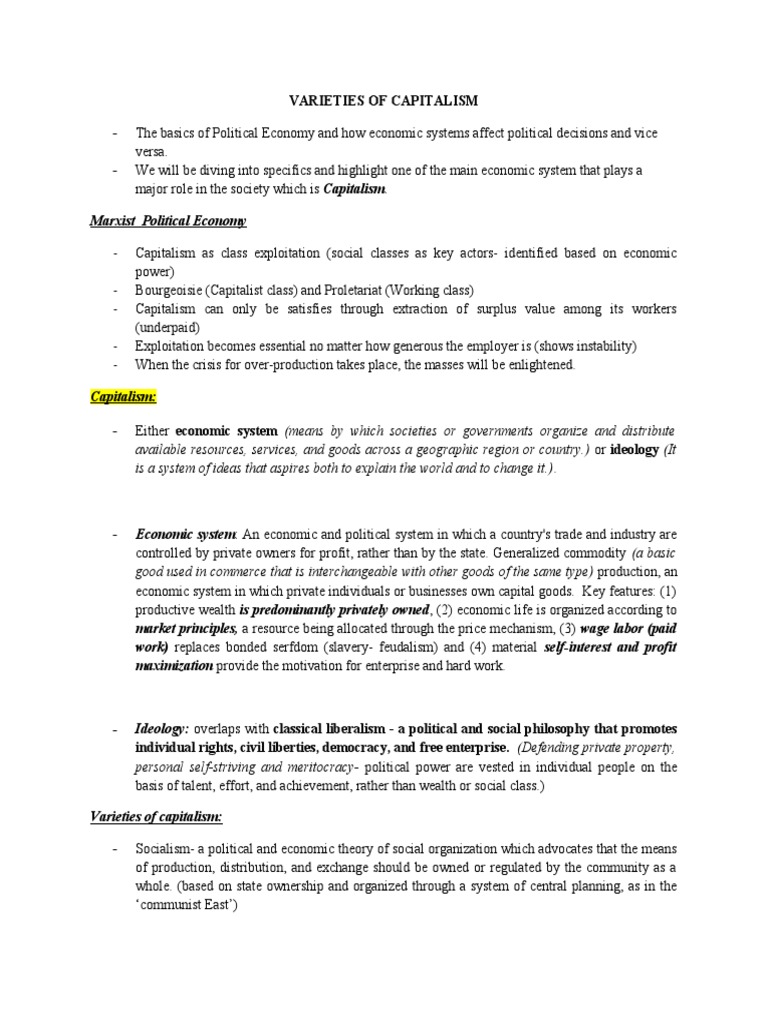Varieties of Capitalism Systems | PDF | Market Economy | Economic System