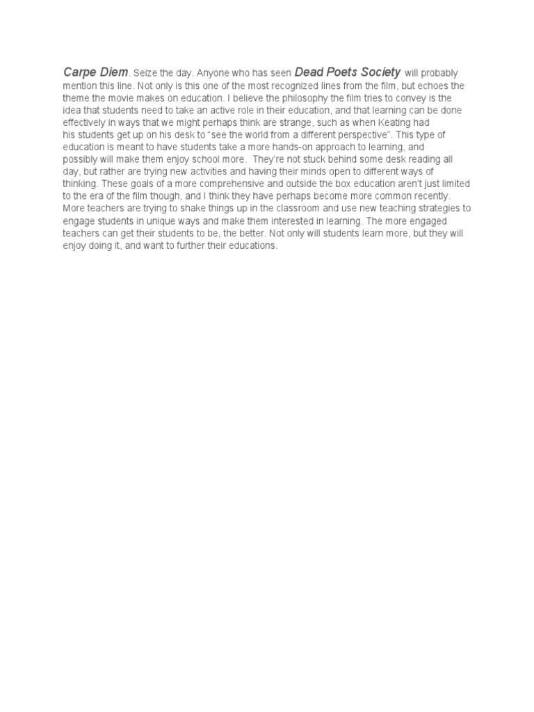 Seizing the Day in Education: The Philosophy of Dead Poets Society and ...