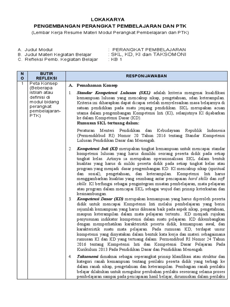 Lk-Resume Materi KB Modul Perangkat Pembelajaran KB 1 | PDF