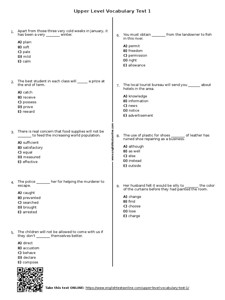 287 Upper Level Vocabulary Test 1 | PDF