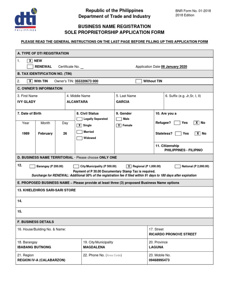 Republic of The Philippines Department of Trade and Industry Business ...