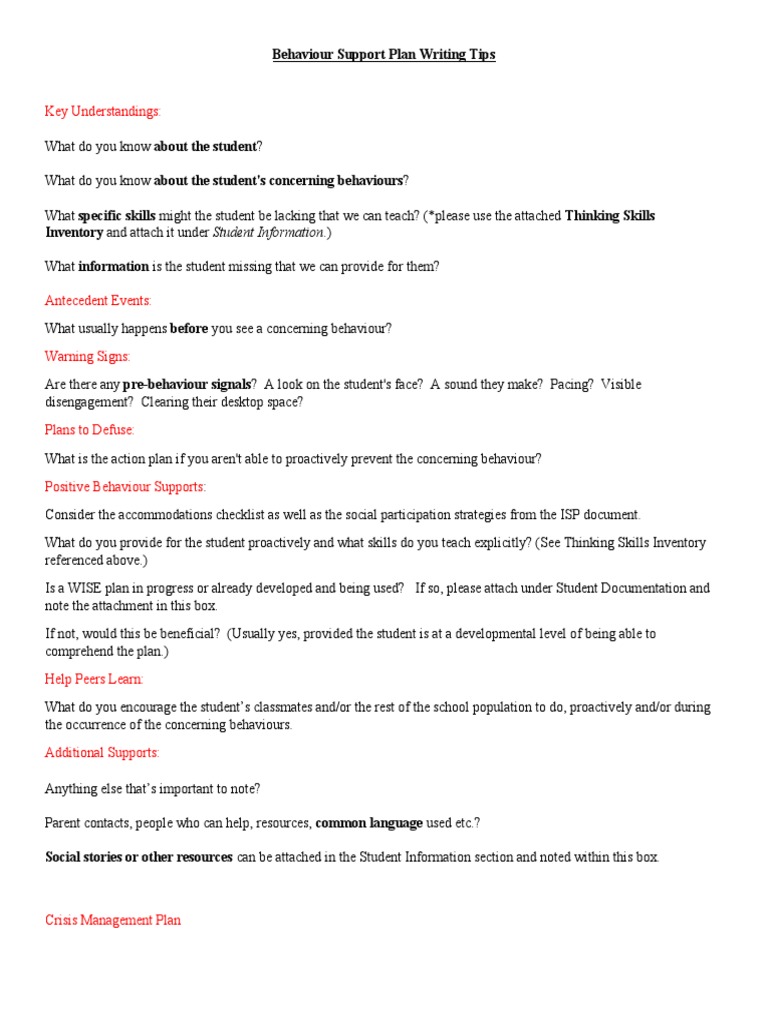 Behaviour Support Plan Writing Tips | PDF | Classroom | Attention ...