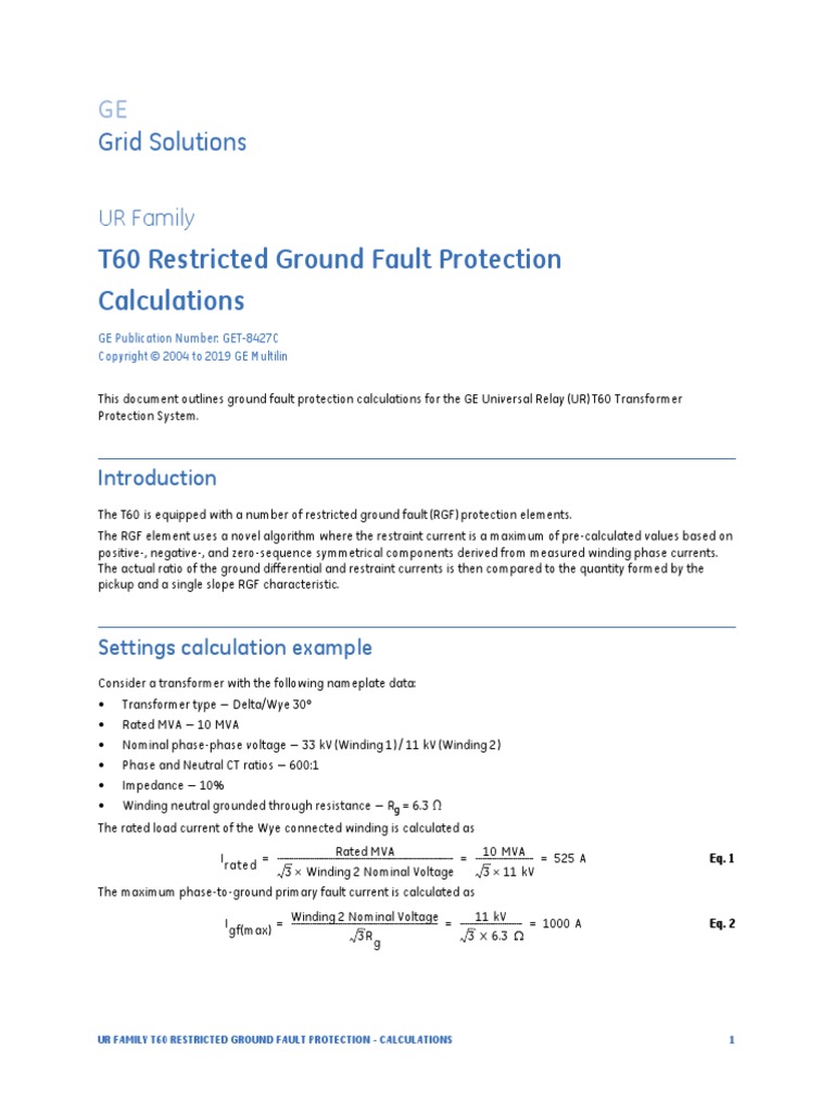 T60 Restricted Ground Fault Protection Calculations: Grid Solutions ...