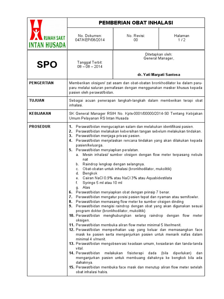 047 SPO Pemberian Obat Inhalasi | PDF