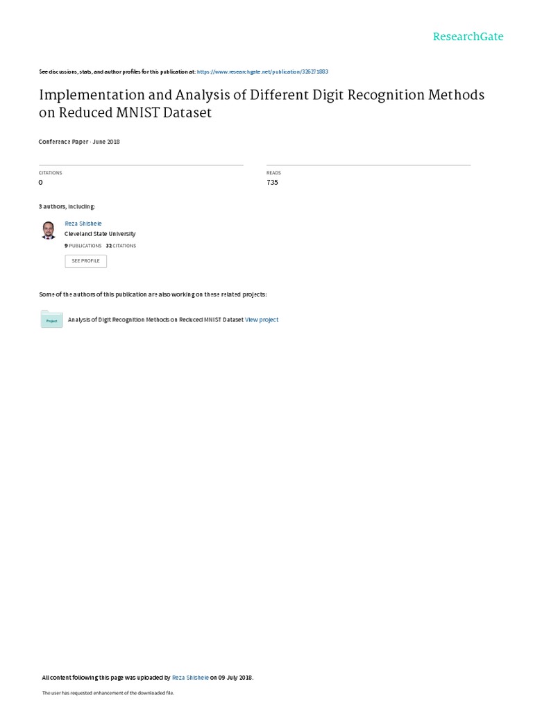 Implementation And Analysis Of Different Digit Recognition Methods On Reduced Mnist Dataset