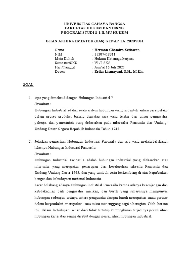 UAS Hukum Ketenagakerjaan | PDF