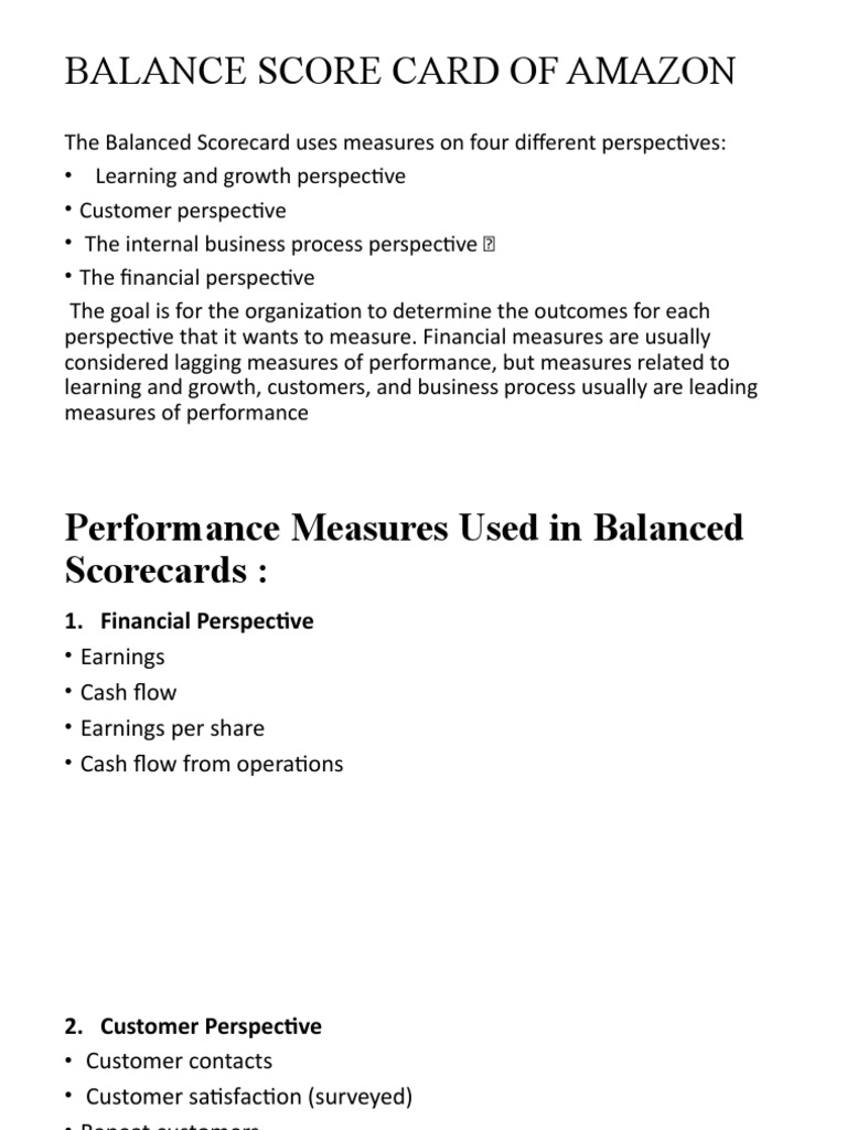 Balance Score Card of Amazon | PDF | Employment | Customer Satisfaction