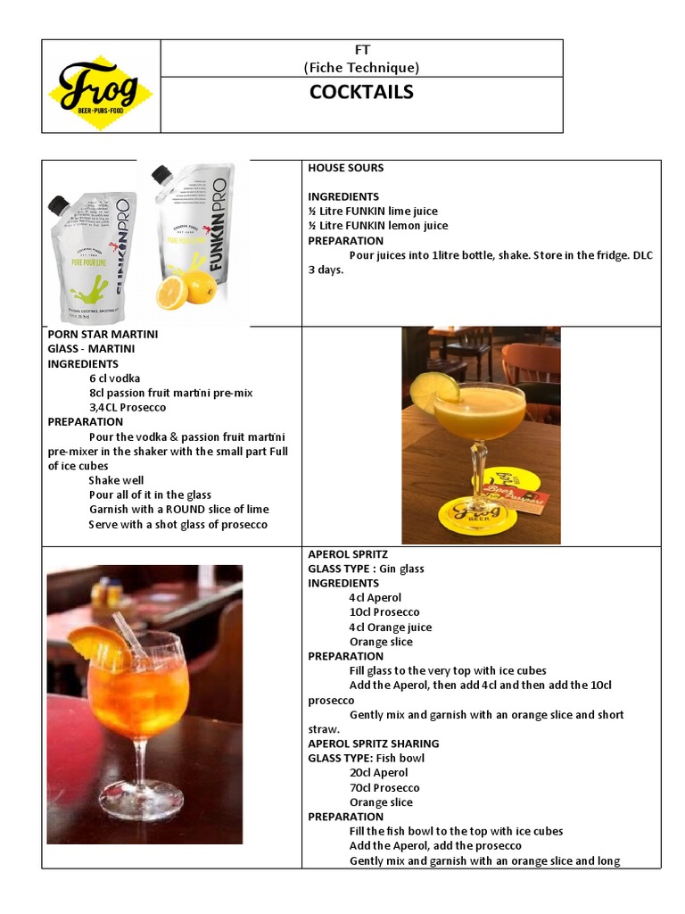 Cocktails: FT (Fiche Technique) | PDF | Martini (Cocktail) | Bartending