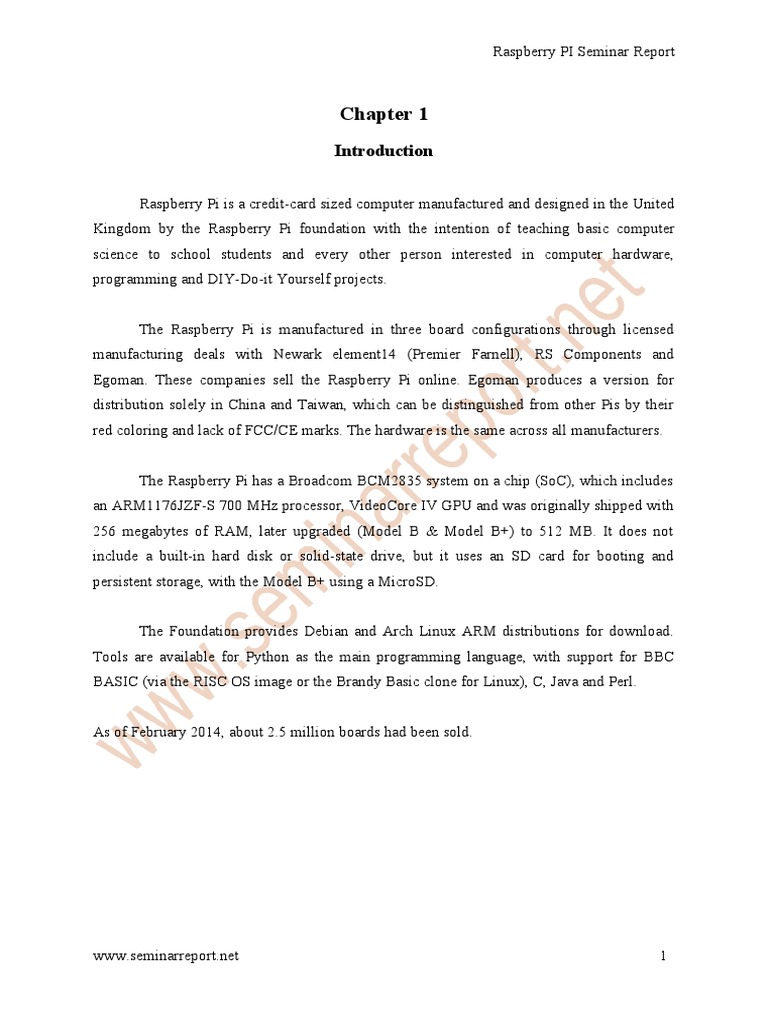 Raspberry Pi Seminar Report | PDF | Raspberry Pi | System On A Chip