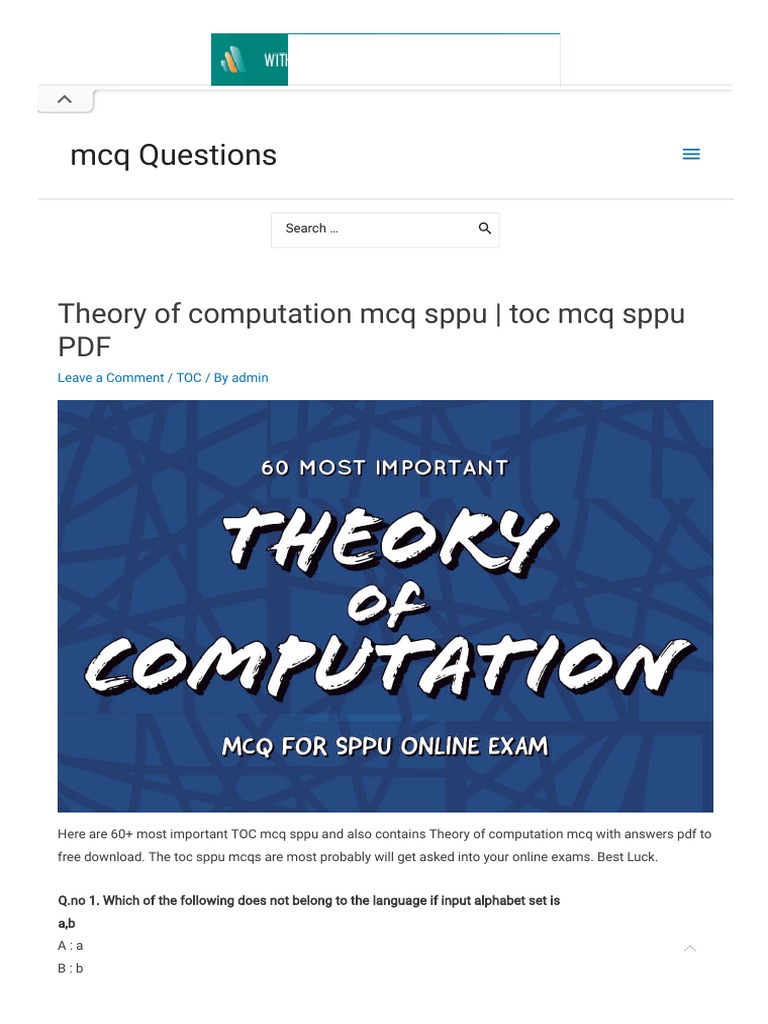 Theory Of Computation Mcq Pdf Mathematical Logic Formal Methods