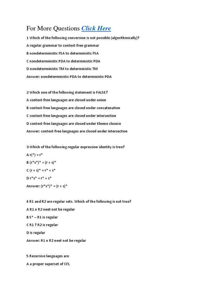 Mcq On Theory Of Computation Pdf Theory Of Computation Mathematical Logic