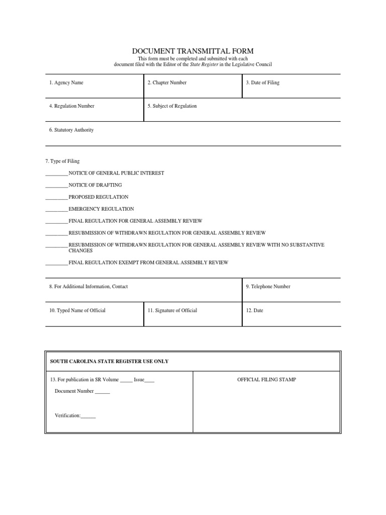 Document Transmittal Form: South Carolina State Register Use Only | PDF