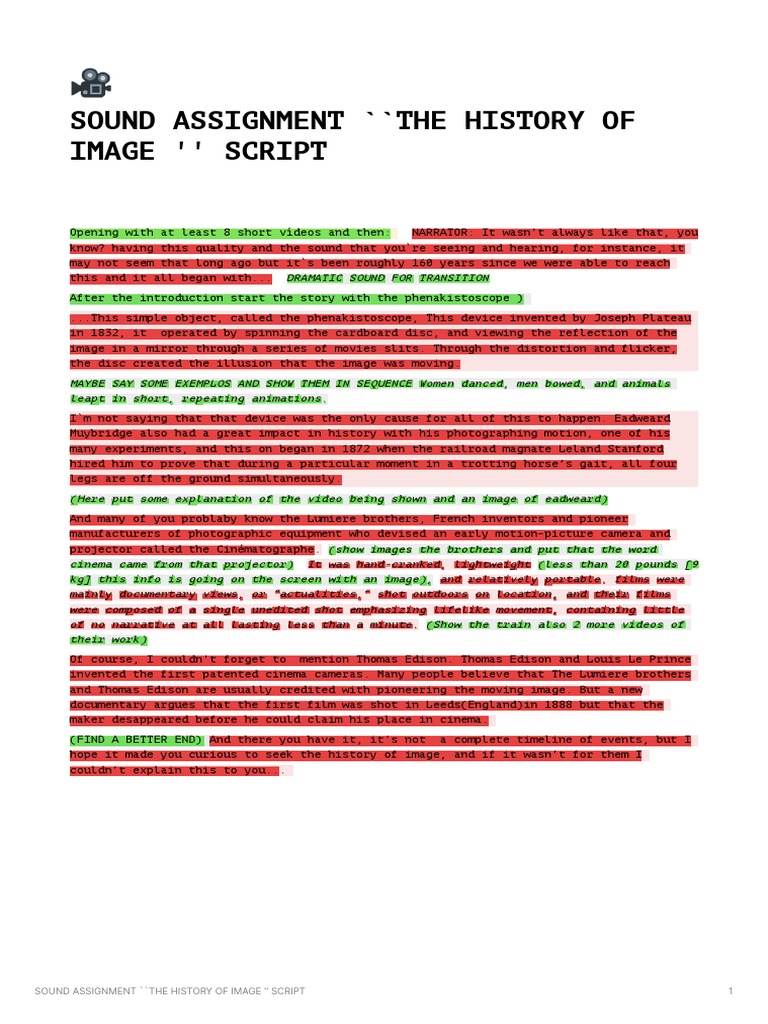 Sound Assignment ''The History of Image '' Script 1 | PDF | Video