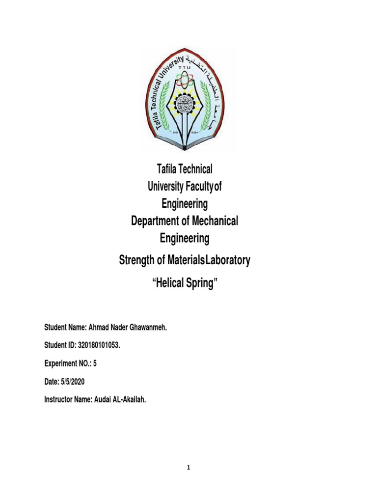 Strength of Materials Lab Report on Helical Spring Testing | PDF ...