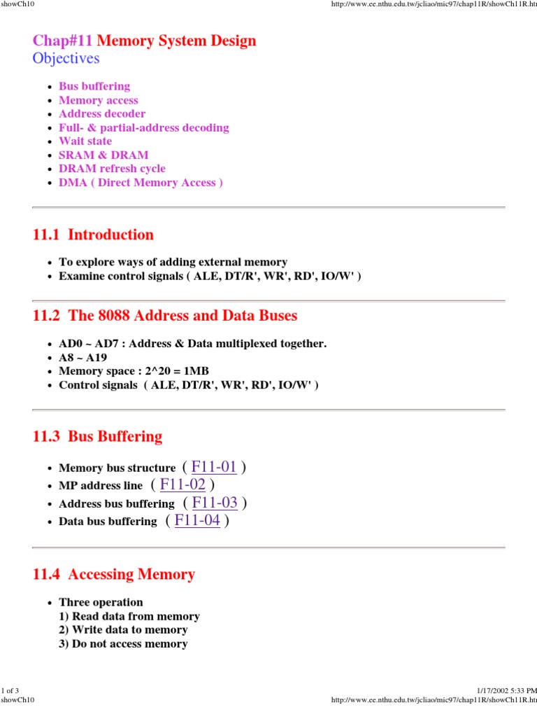 Memory System Design: Bus Buffering, Address Decoding, Dynamic RAM Interfacing, and Direct ...