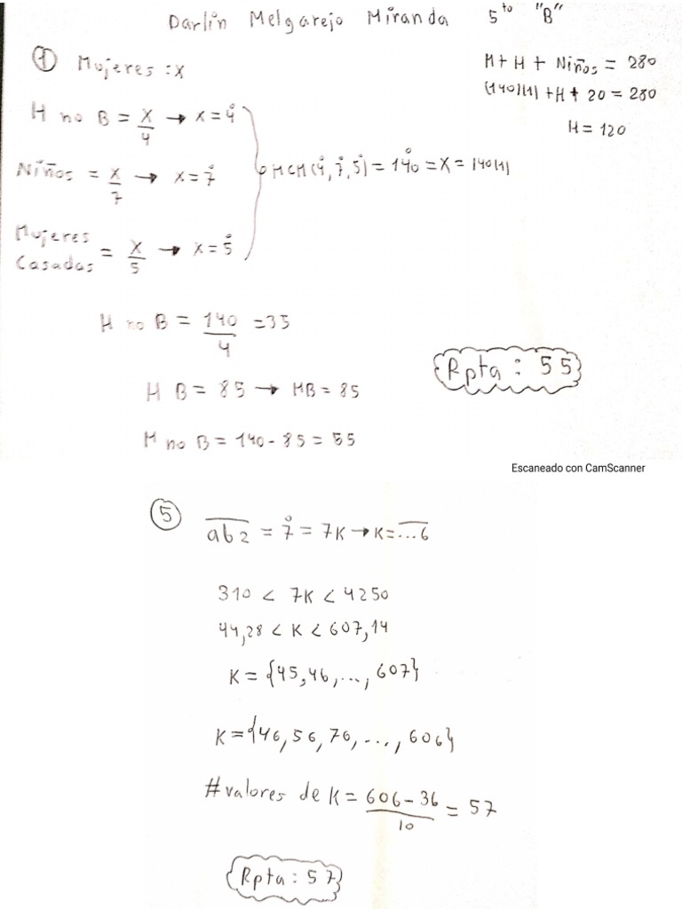 Examen Aritmetica Melgarejo Miranda Darlin 5° B | PDF Examen Aritmetica Melgarejo Miranda Darlin 5° B | PDF