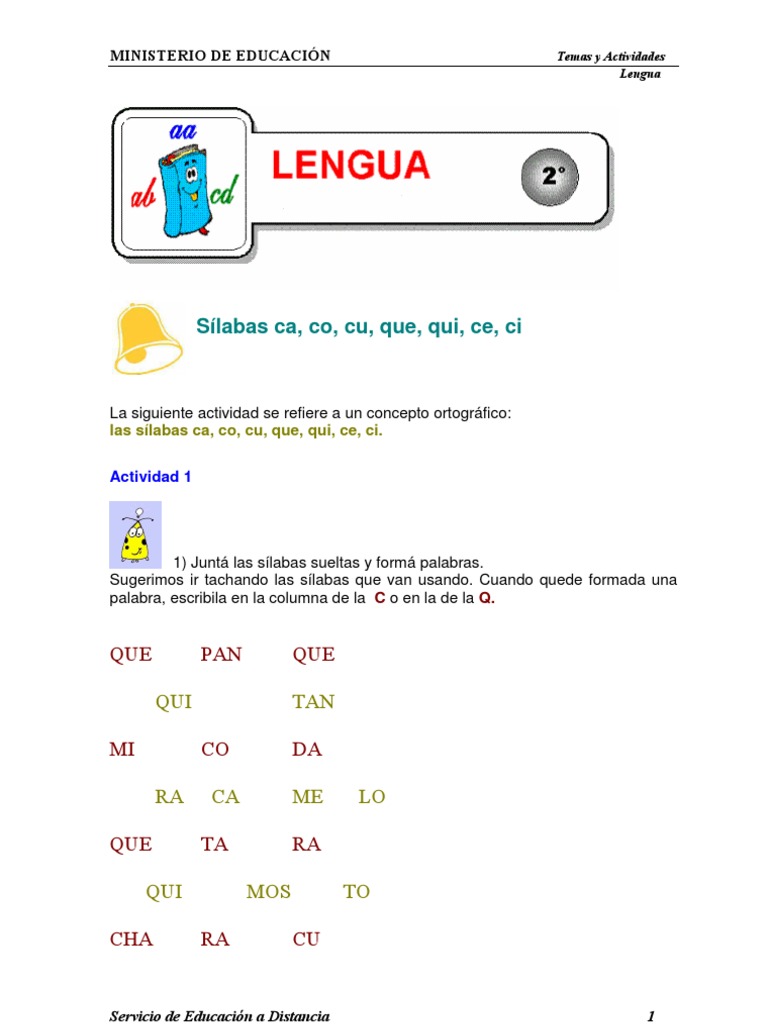 Actividades de sílabas ca, co, cu, que, qui | PDF | Idiomas