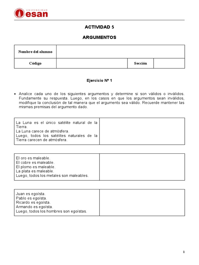 Ejercicios Argumentos | PDF | Pensamiento crítico | Argumento
