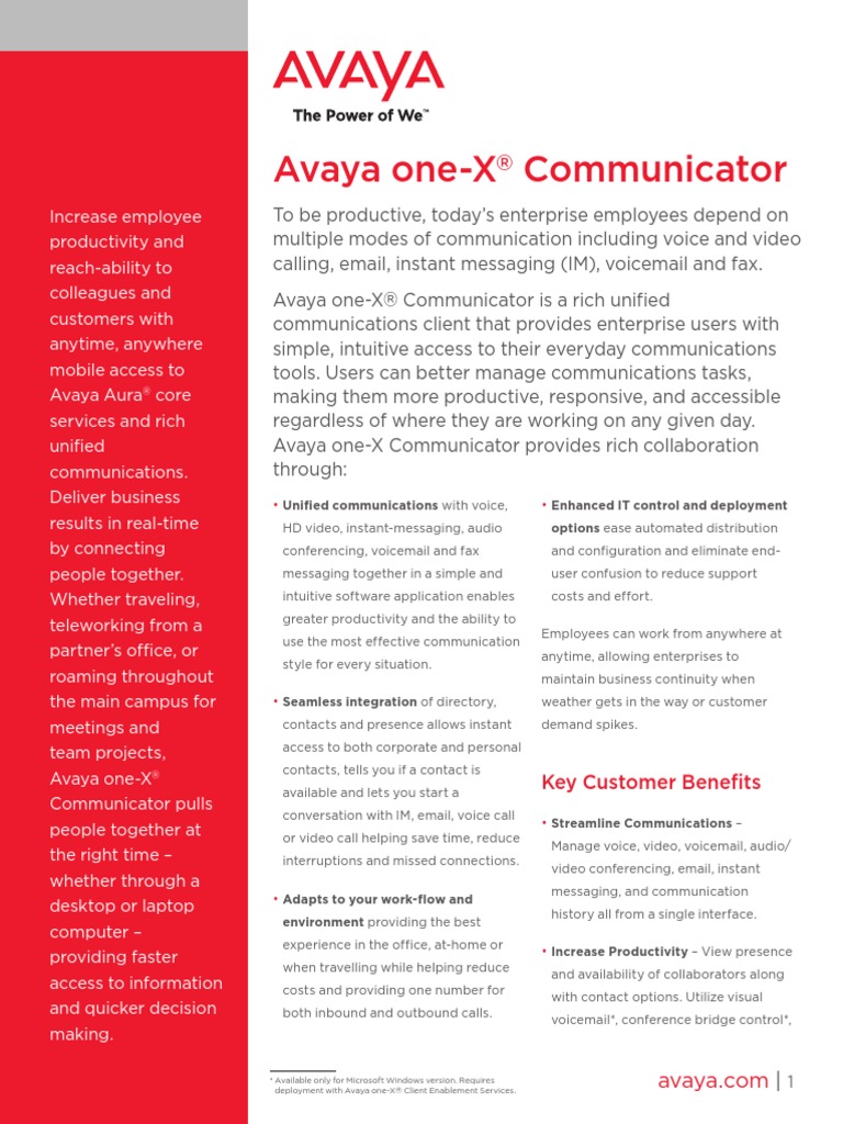 Avaya One-X Communicator: Key Customer Benefits | PDF | Instant ... Avaya One-X Communicator: Key Customer Benefits | PDF | Instant ...