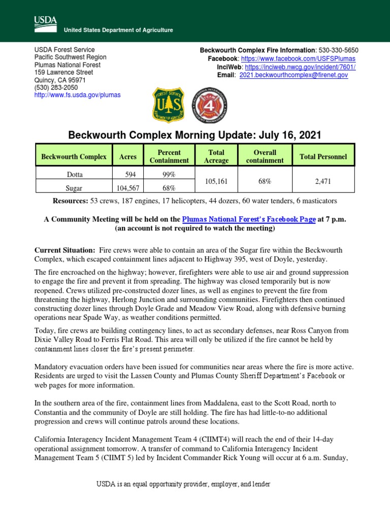 Beckwourth Complex Fire Update: July 2021 | PDF | Wildfire | Fires