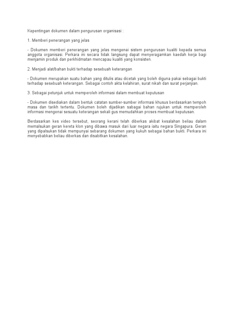 Kepentingan Dokumen Dalam Pengurusan Organisasi | PDF