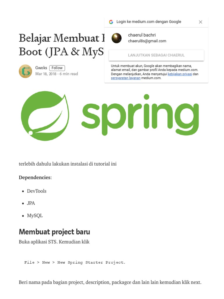 Belajar Membuat Restful Dengan Spring Boot (JPA & MySQL) (Part 2) | PDF