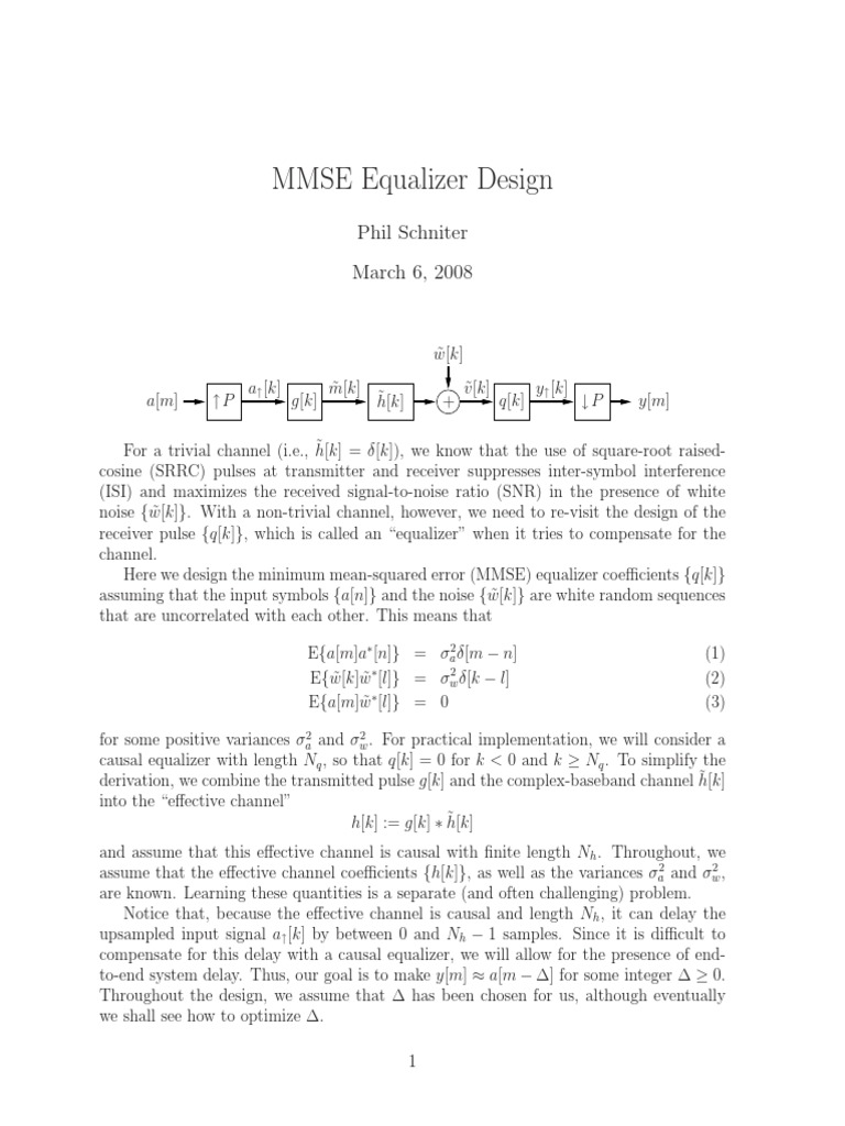 MMSE Equalizer Design: Phil Schniter March 6, 2008 | PDF | Algorithms | Linear Algebra