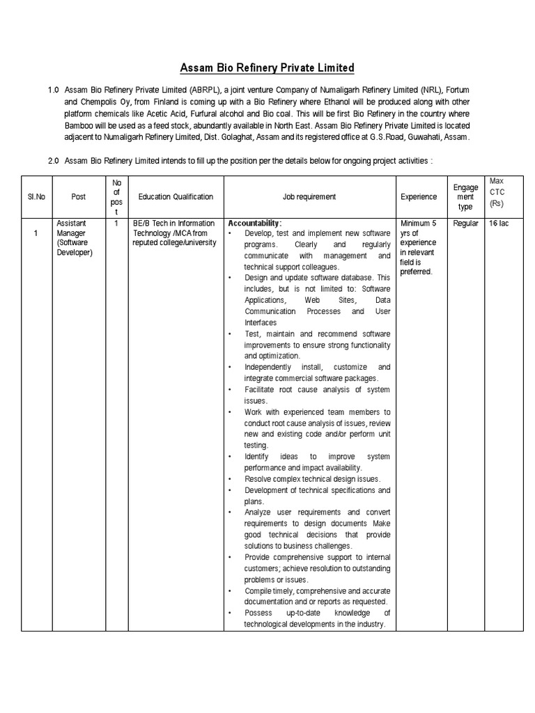 Assam Bio Refinery Private Limited: Accountability | PDF | Software ...