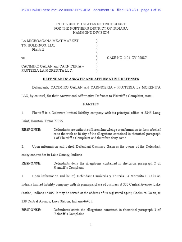 Galan Answer | PDF | Complaint | Injunction