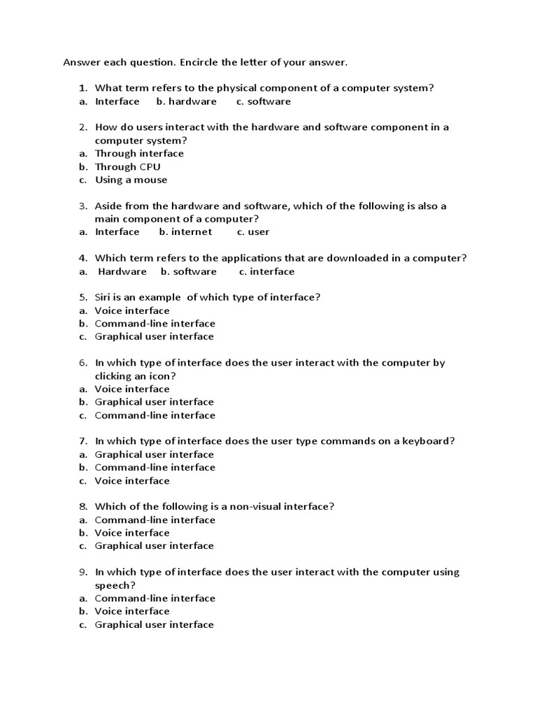 Computer Interface Quiz and Activities | PDF | Graphical User ...