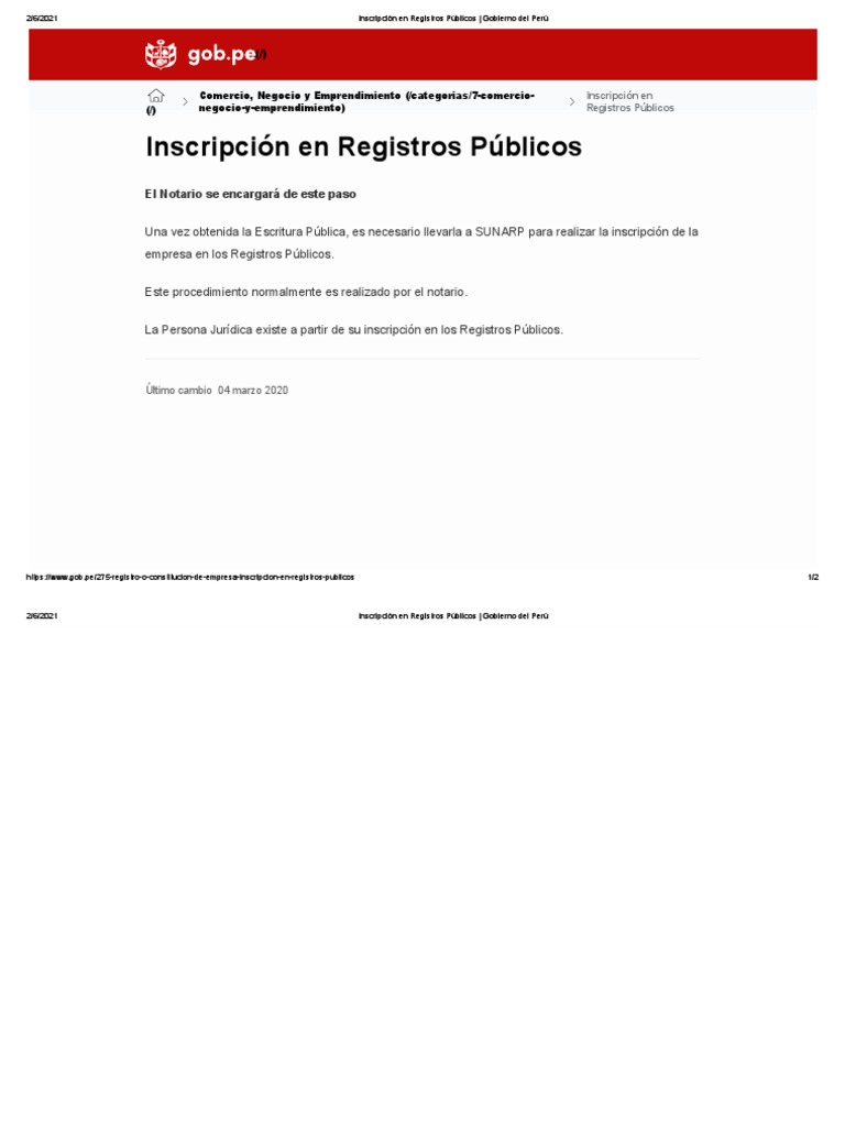 PASO 5 Inscripción en Registros Públicos - Gobierno Del Perú | PDF