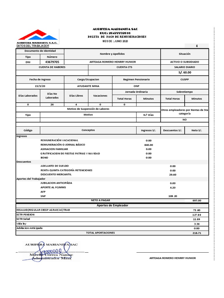 Boletas de Pago y CTS 2020-2021 | PDF | Compensación laboral | Salario