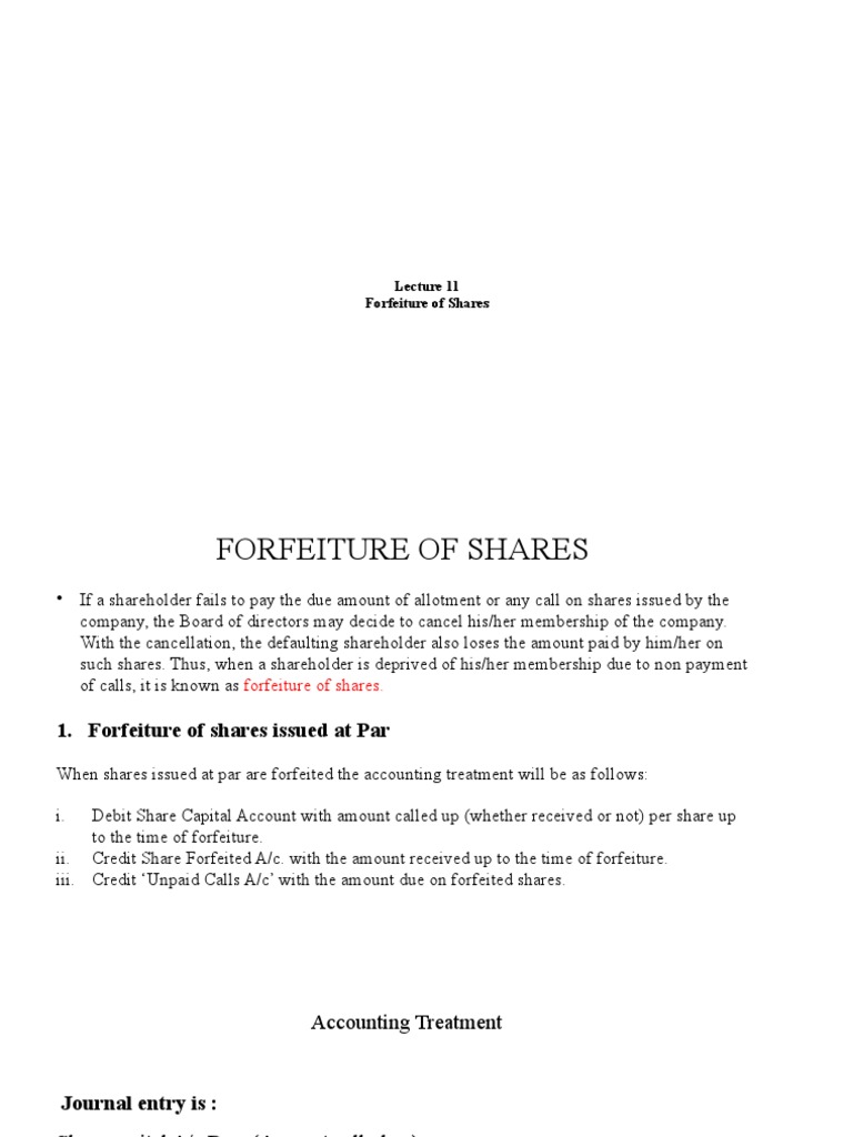 Forfeiture of Shares: Accounting Entries | PDF | Debits And Credits ...