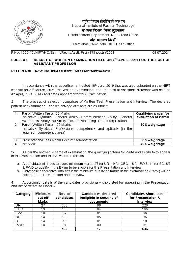 Result Asstt. Prof - PDF - 08.07.2021 For Uploading | PDF | Test ...
