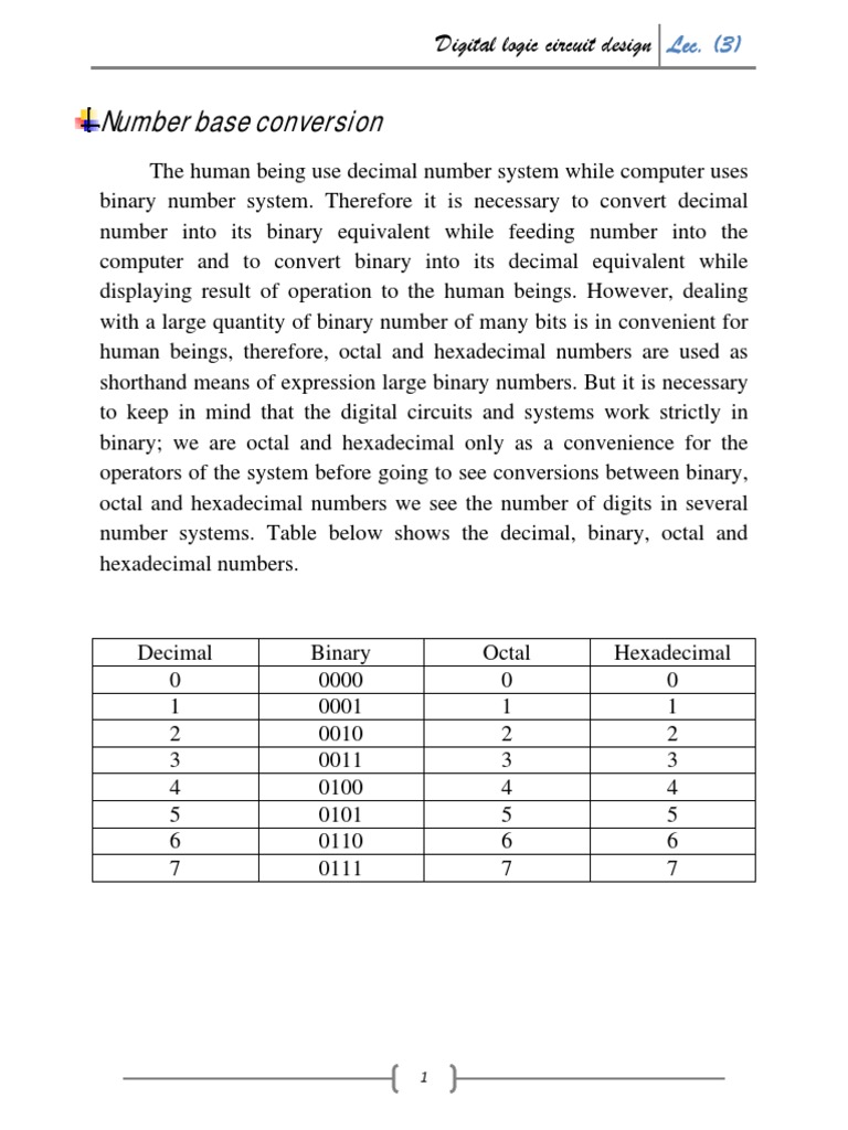Number Base Conversion Lec3 PDF Decimal Numbers