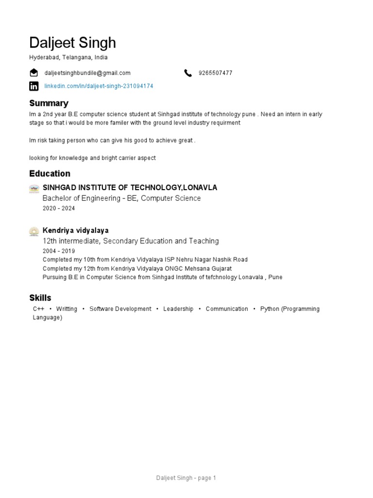 Resume Daljeet Singh | PDF