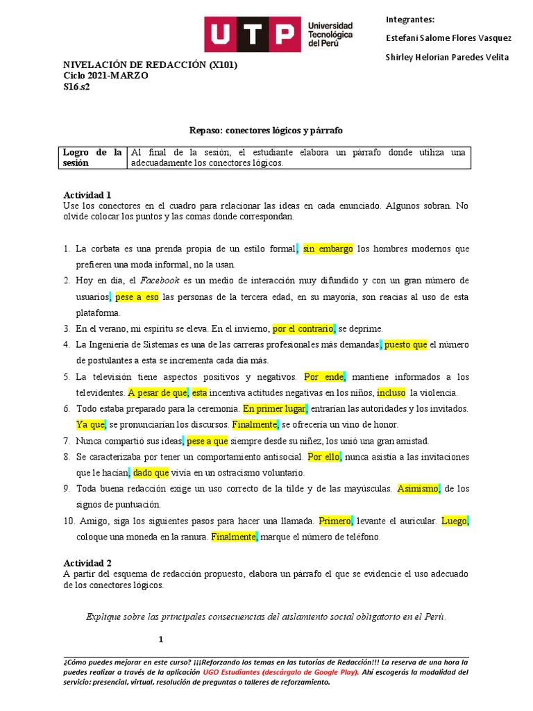 S16.s2-Repaso. Conectores Lógicos y Párrafo (Material de Actividades) | PDF | Crecimiento ...