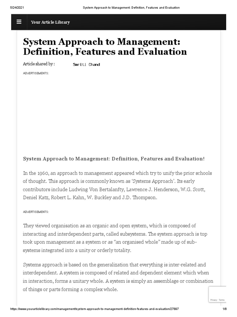 System Approach To Management - Definition, Features and Evaluation ...