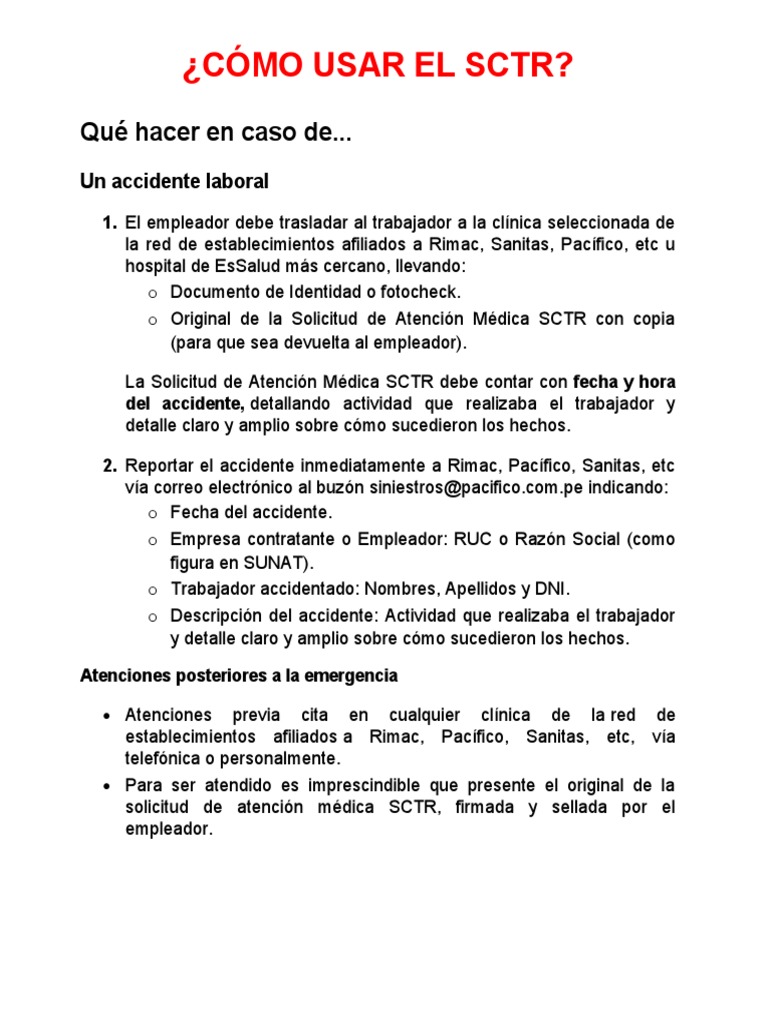 Como Usar en SCTR en Caso de Un Accidente Laboral | PDF