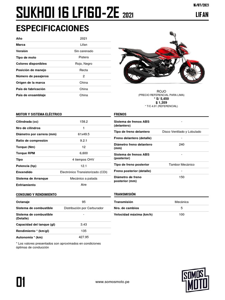 Sukhoi 16 lf160 2e 2021 - Lifan - Rojo 16 07 2021 | PDF | Motocicleta ...